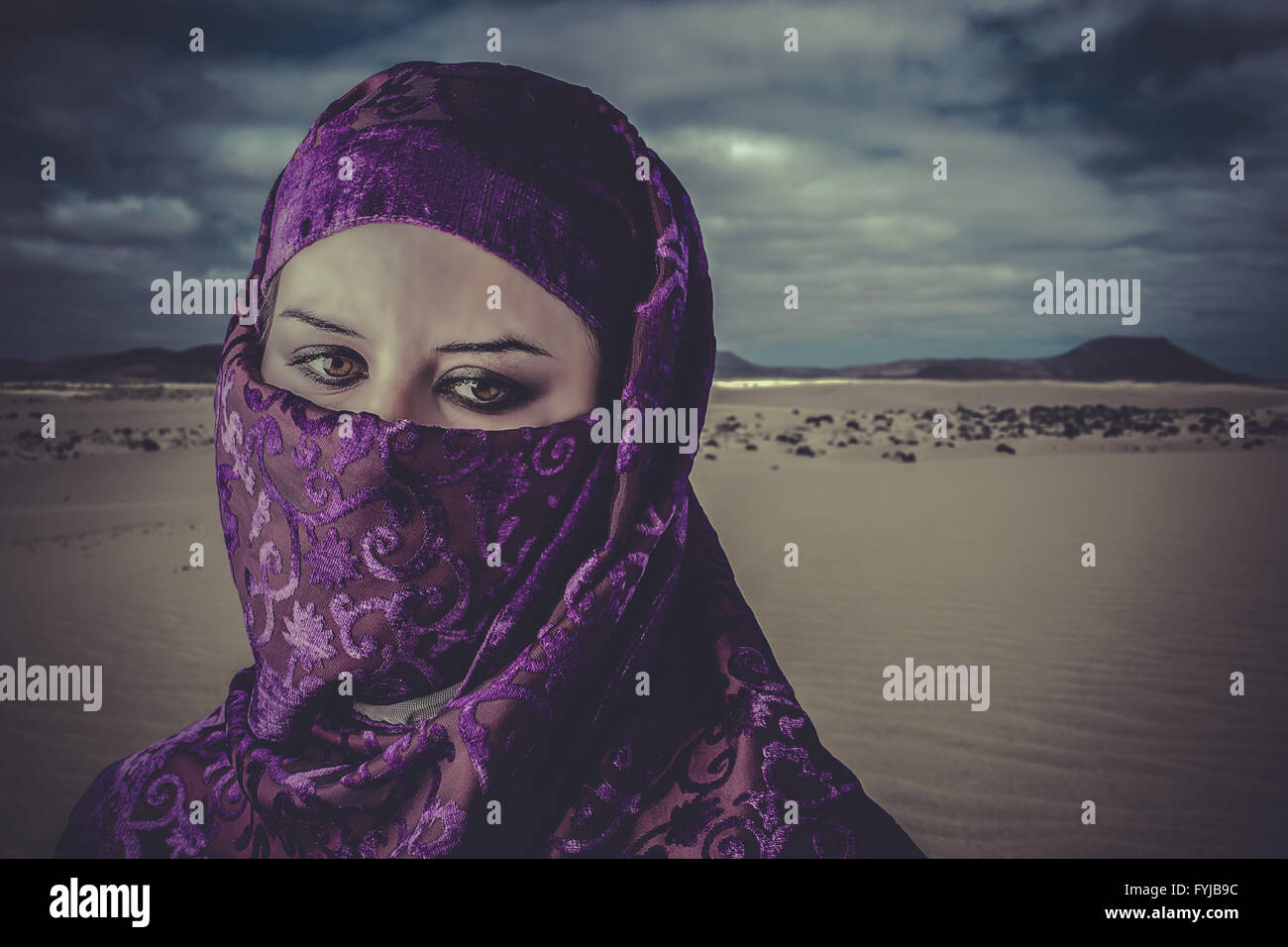 Desert, Portrait of beautiful arabian woman with traditional veil Stock ...