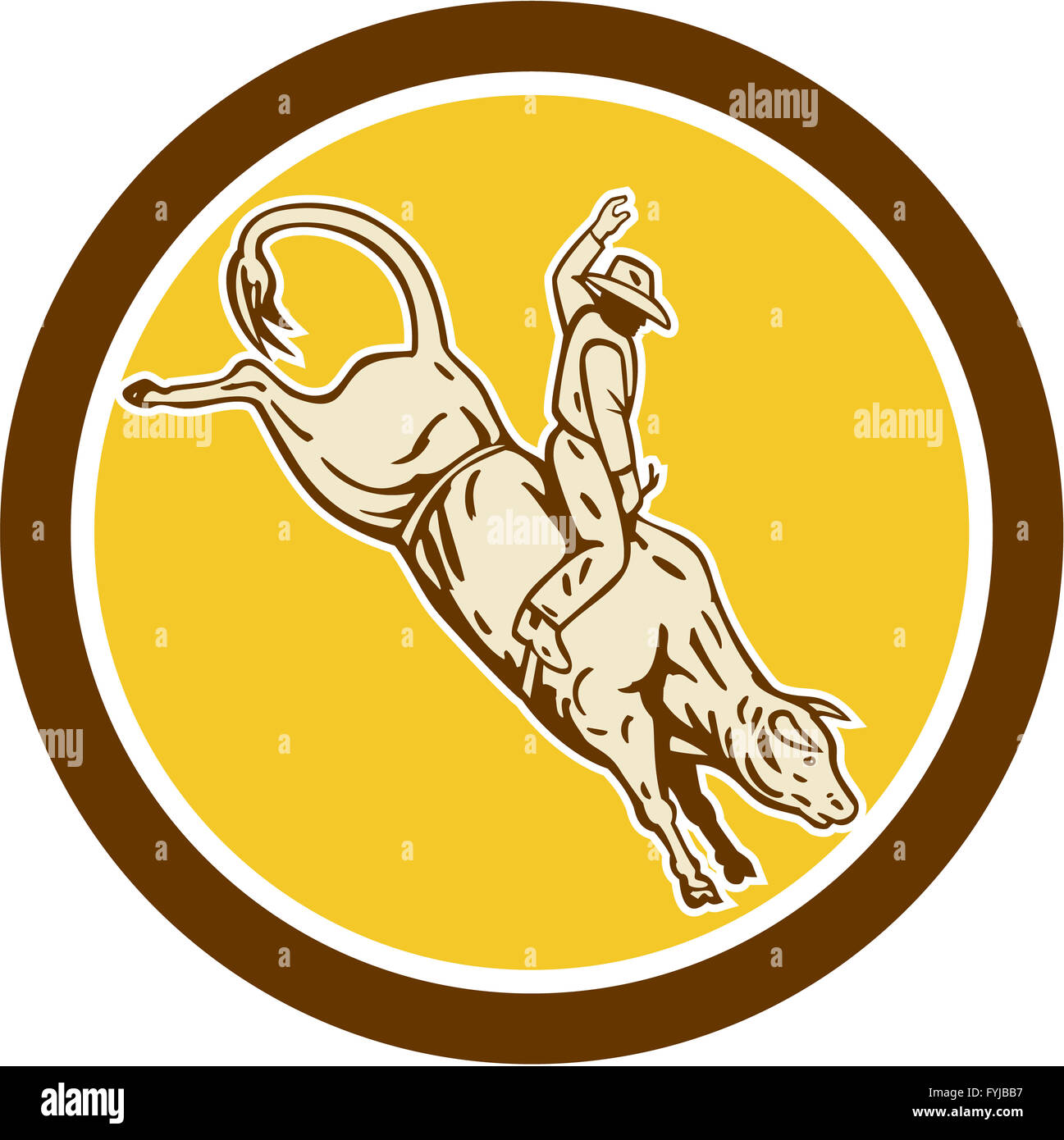 Rodeo Cowboy Bull Riding Retro Circle Stock Photo - Alamy