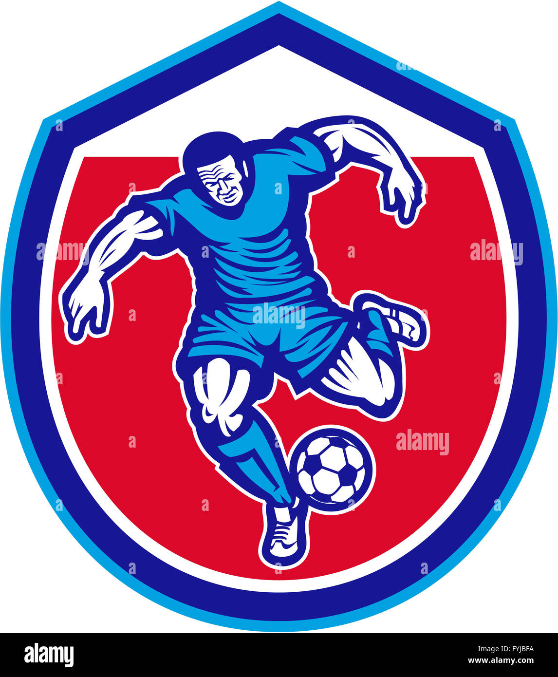 Soccer Player Running Kicking Ball Retro Stock Photo - Alamy