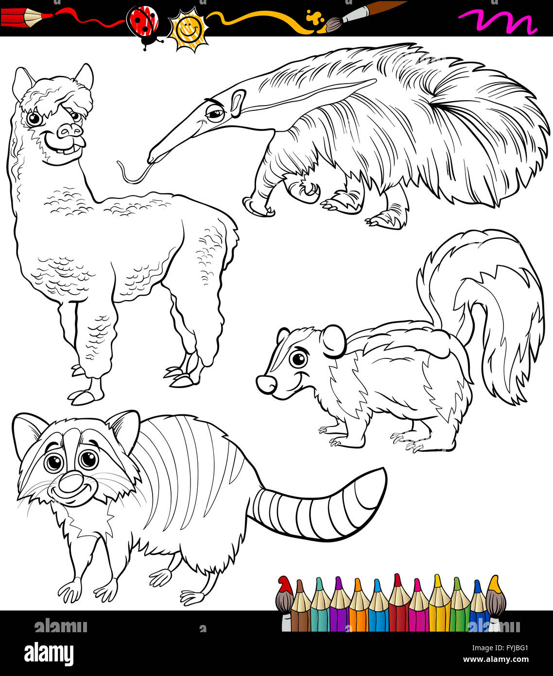animals set cartoon coloring book Stock Photo - Alamy