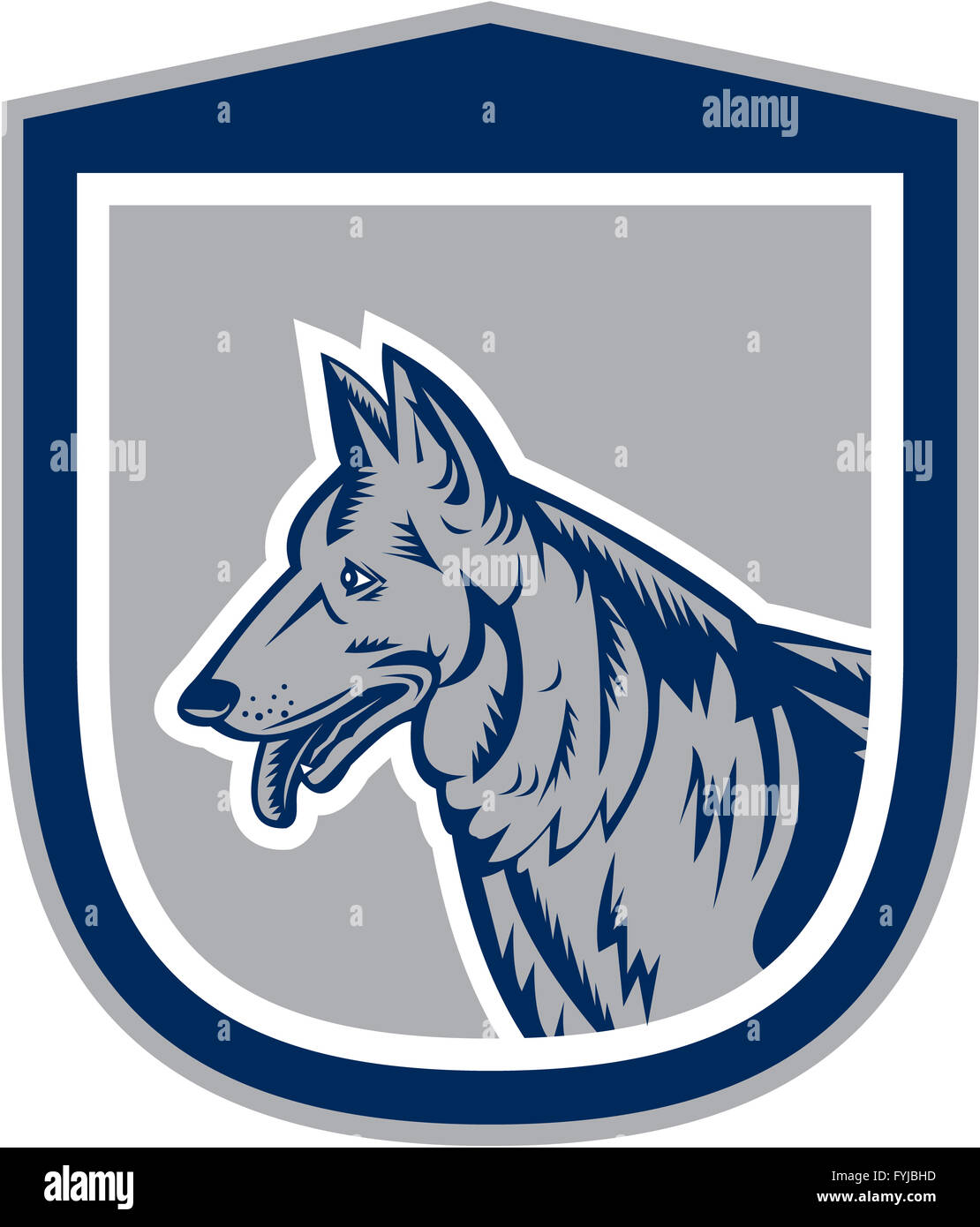 German Shepherd Dog Head Shield Woodcut Stock Photo - Alamy