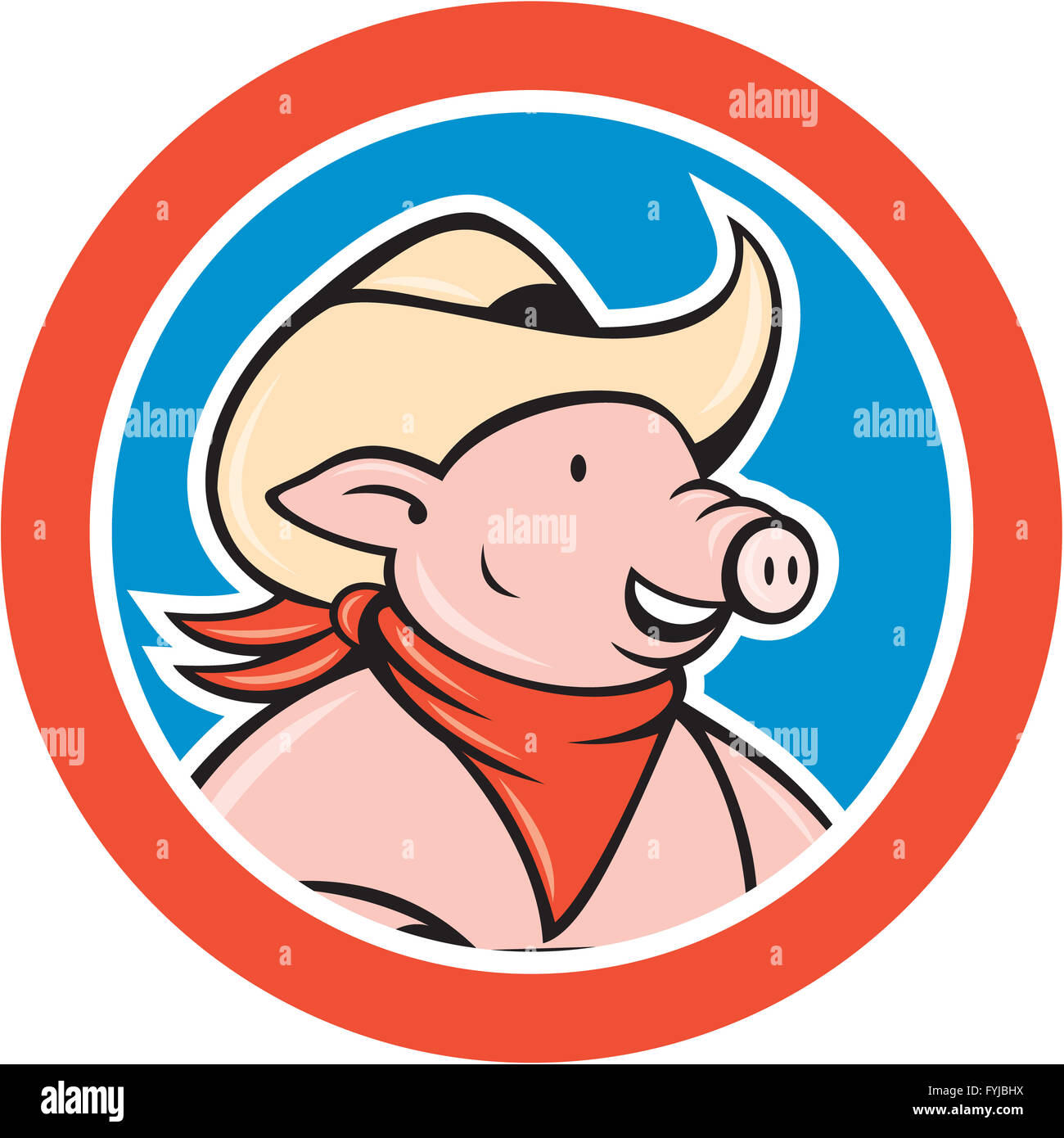 Pig Cowboy Head Circle Cartoon Stock Photo - Alamy