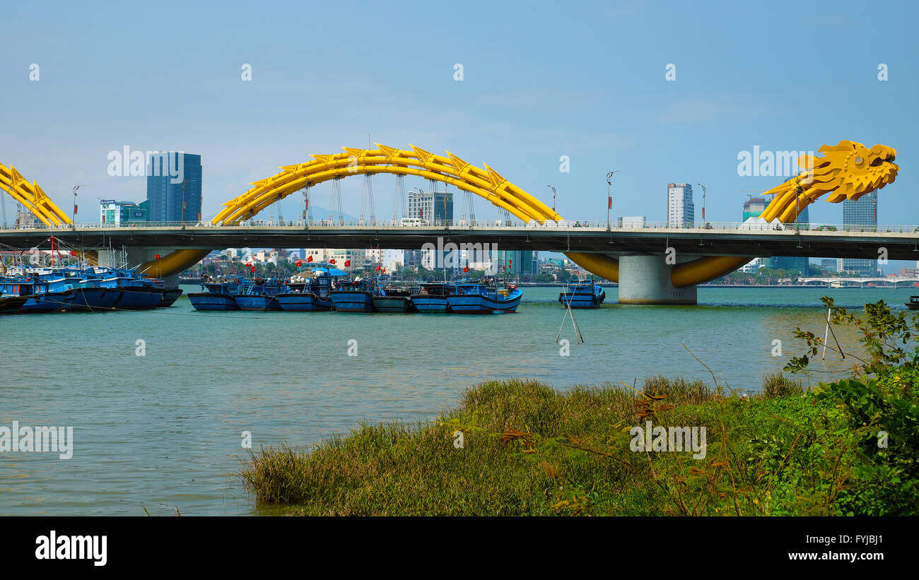 DA NANG, Rong bridge also name Dragon bridge cross Han river with ...