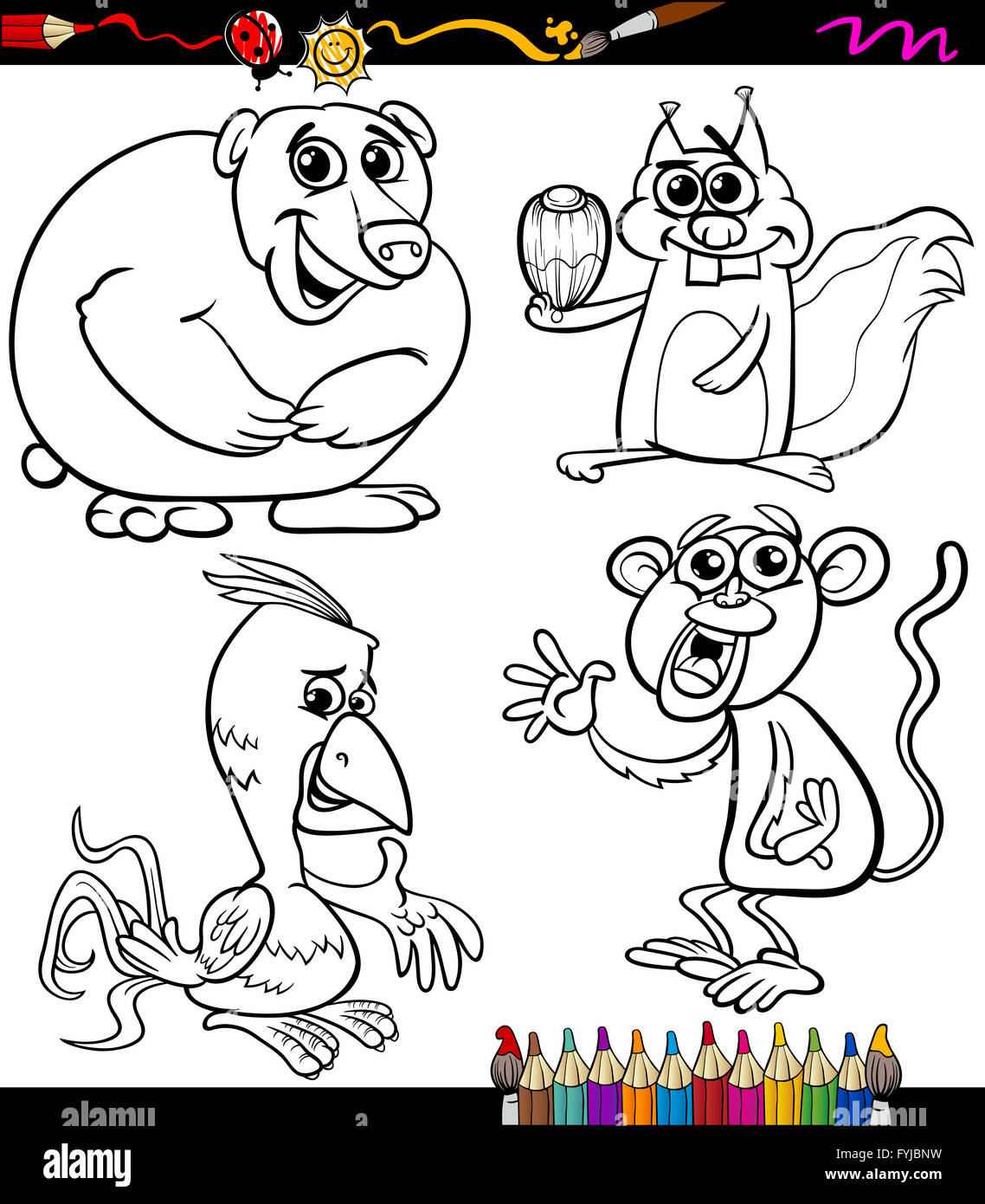 animals set cartoon coloring book Stock Photo - Alamy