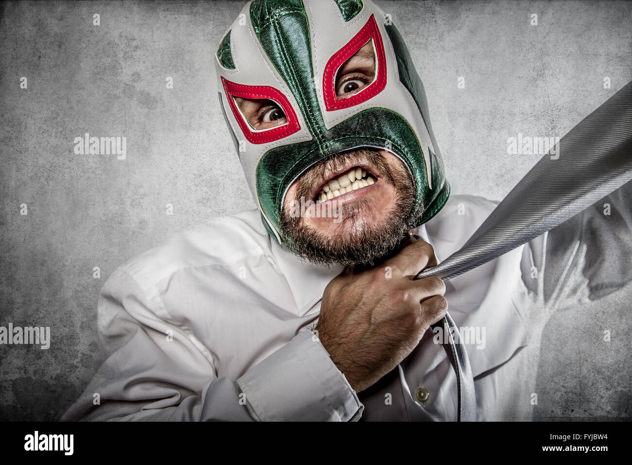 Office, aggressive executive suit and tie, Mexican wrestler mask Stock ...