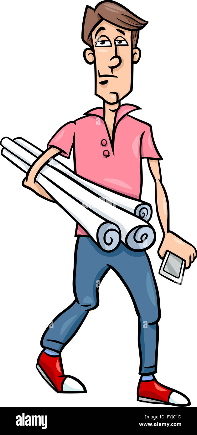 man with plans cartoon illustration Stock Photo - Alamy