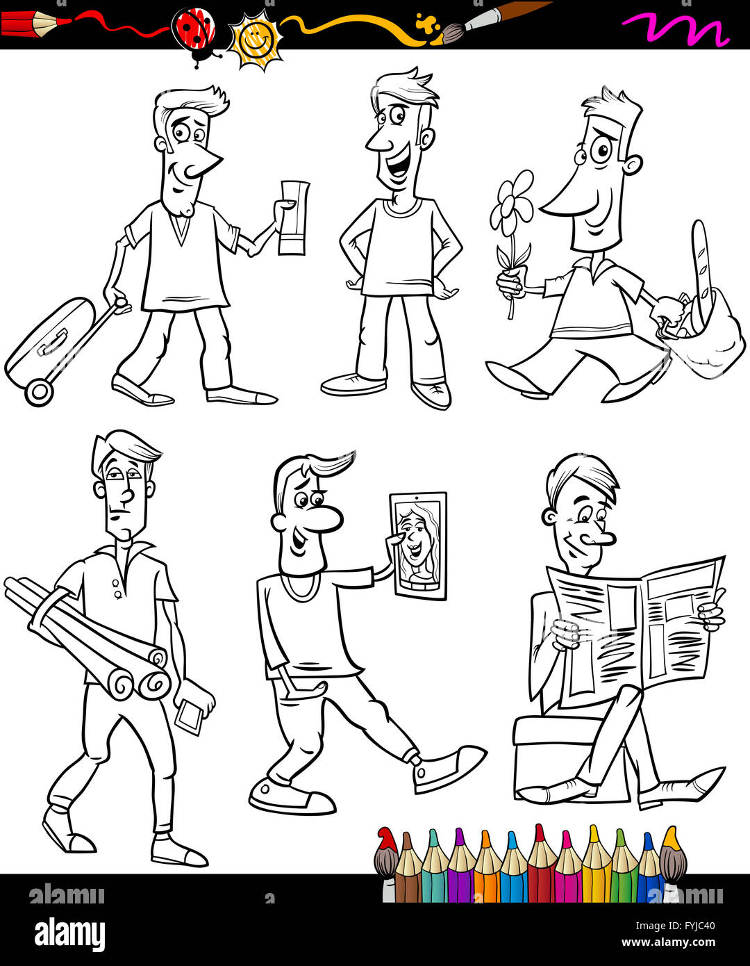 men set cartoon coloring book Stock Photo - Alamy