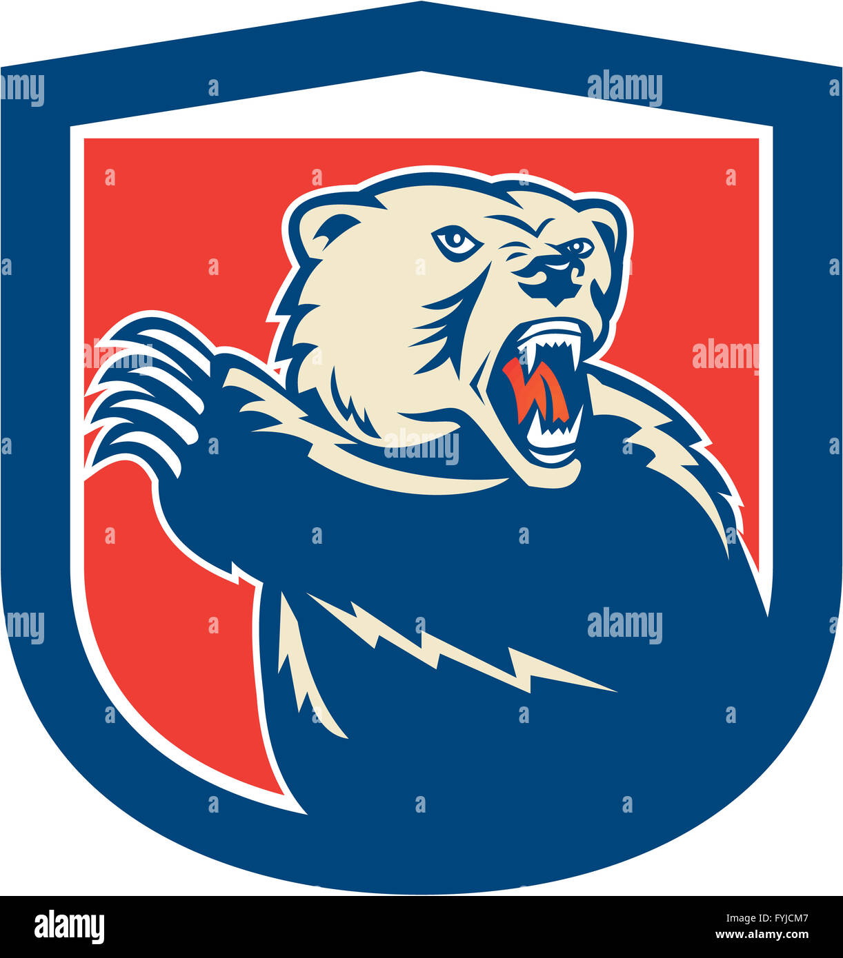 Grizzly Bear Swiping Paw Shield Retro Stock Photo - Alamy
