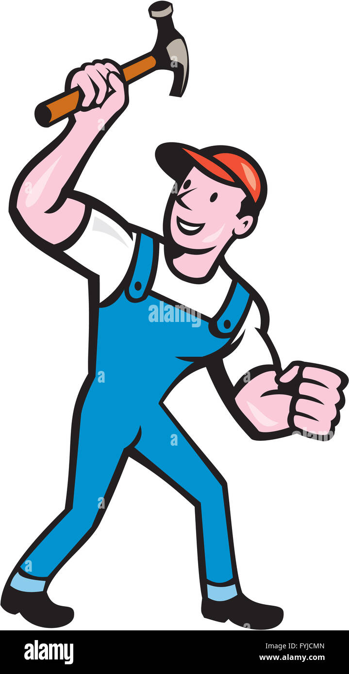 Cartoon carpenter builder holding hammer hi-res stock photography and ...