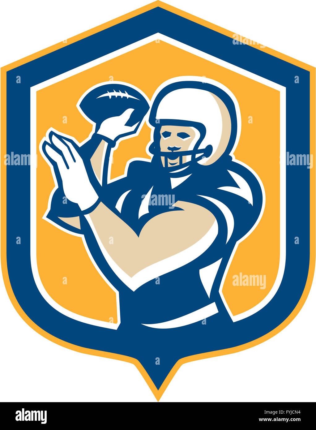 American Football QB Throwing Shield Retro Stock Photo - Alamy