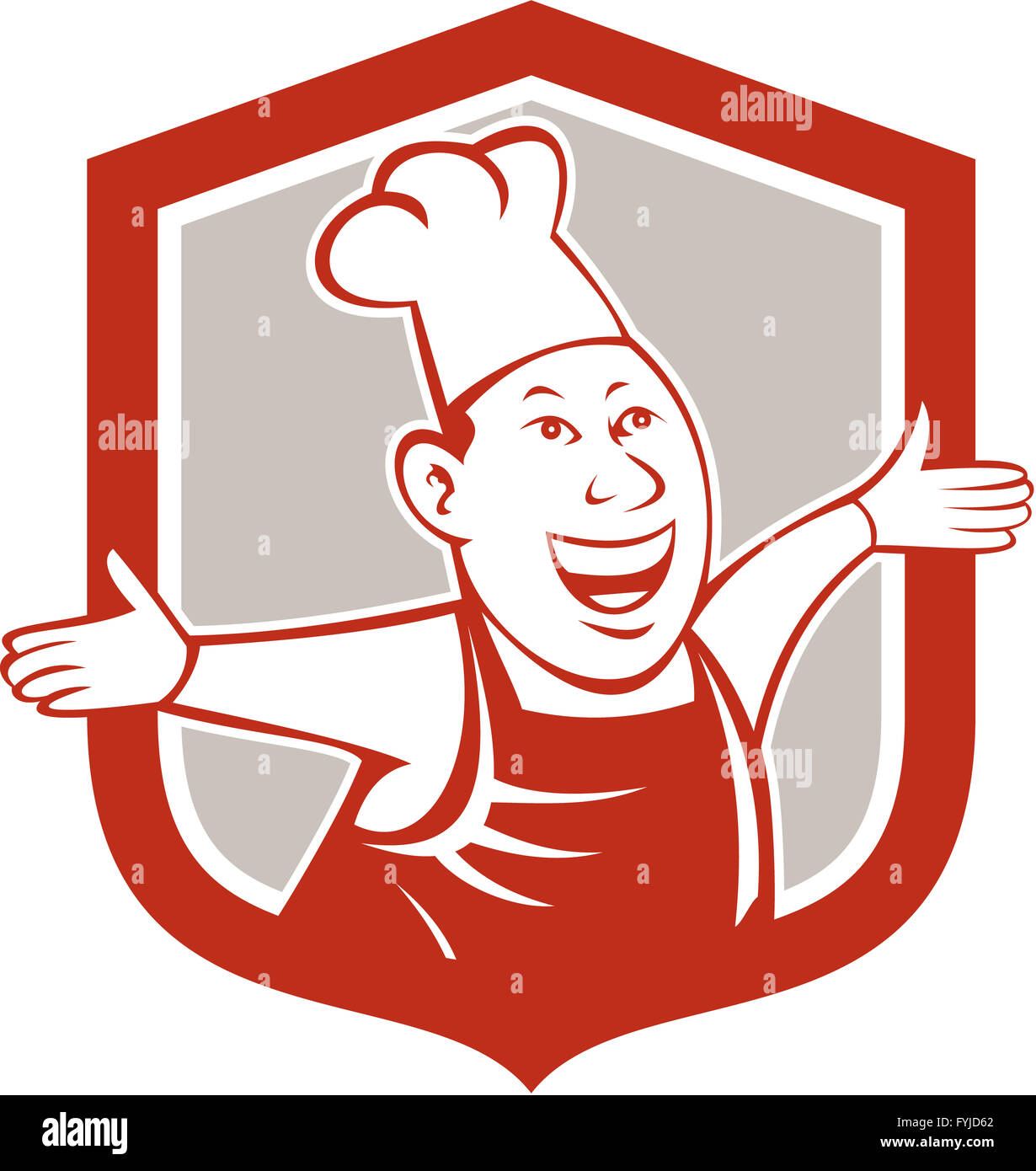 Chef Cook Happy Arms Out Shield Cartoon Stock Photo - Alamy
