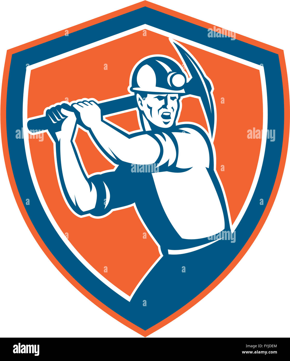 Coal Miner Wielding Pick Axe Shield Retro Stock Photo - Alamy