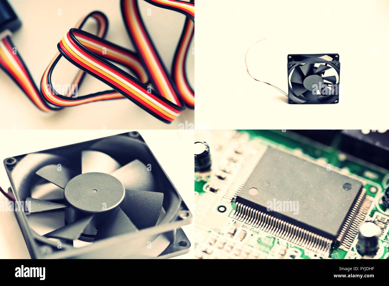 Chip, fan and colorful wires. Collection of images Stock Photo - Alamy