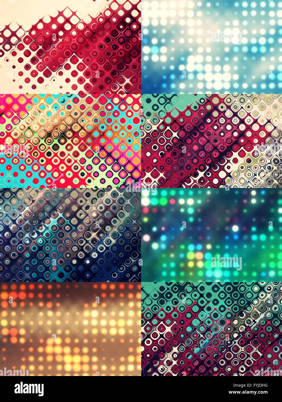Set of colorful backgrounds made of bright dots of different color ...