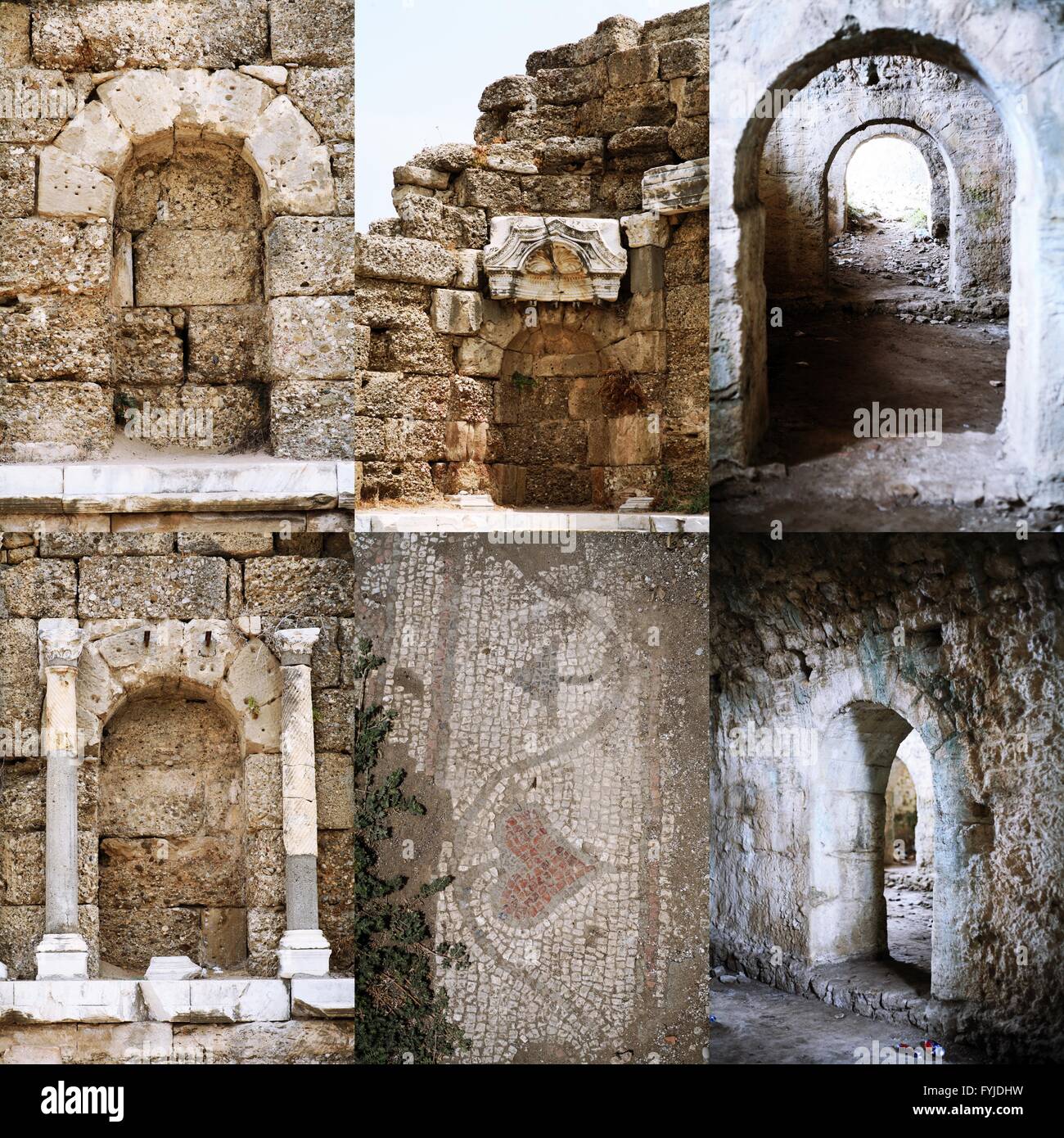 Set of Roman open and immured arch doorways in Side, Turkey Stock Photo ...