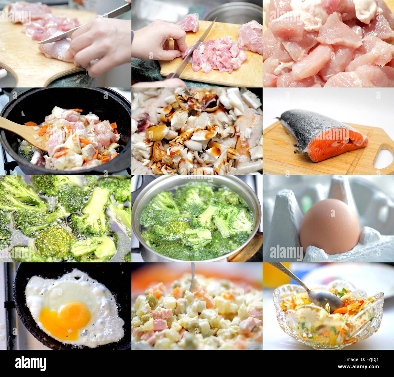 Food preparation. Set of different images food ingredients in raw and ...