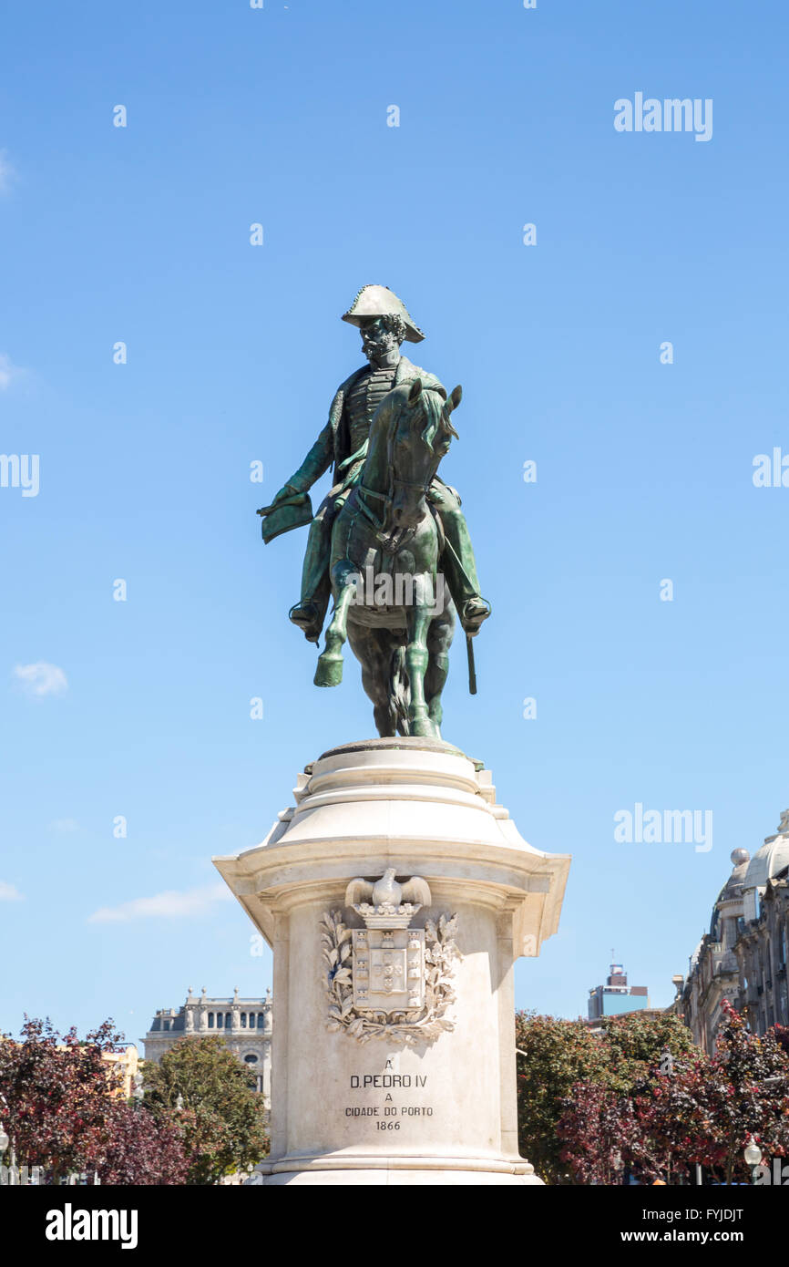monument of King Peter IV at Liberdade square in Porto Stock Photo - Alamy