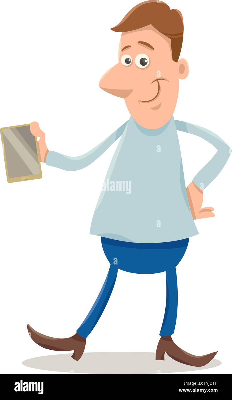 man with smart phone cartoon Stock Photo - Alamy