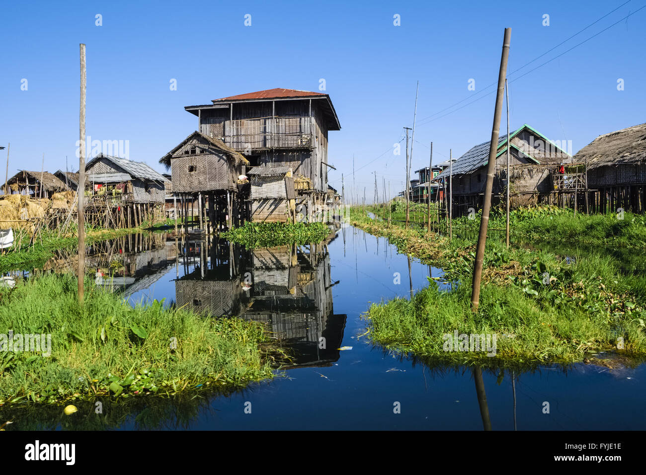 Stilt houses at Inle lake, Shan State, Myanmar Stock Photo - Alamy