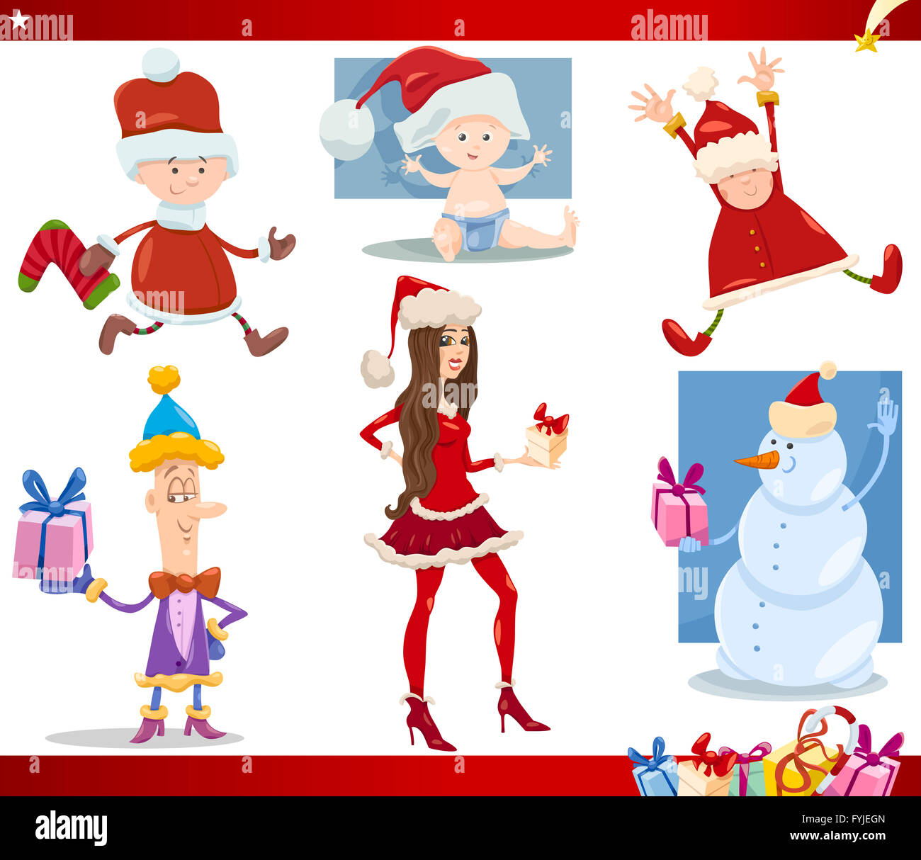 santa claus and christmas cartoon set Stock Photo - Alamy