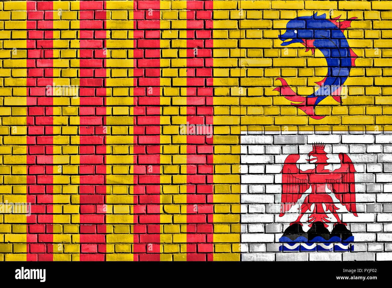 flag of Provence Alpes painted on brick wall Stock Photo - Alamy