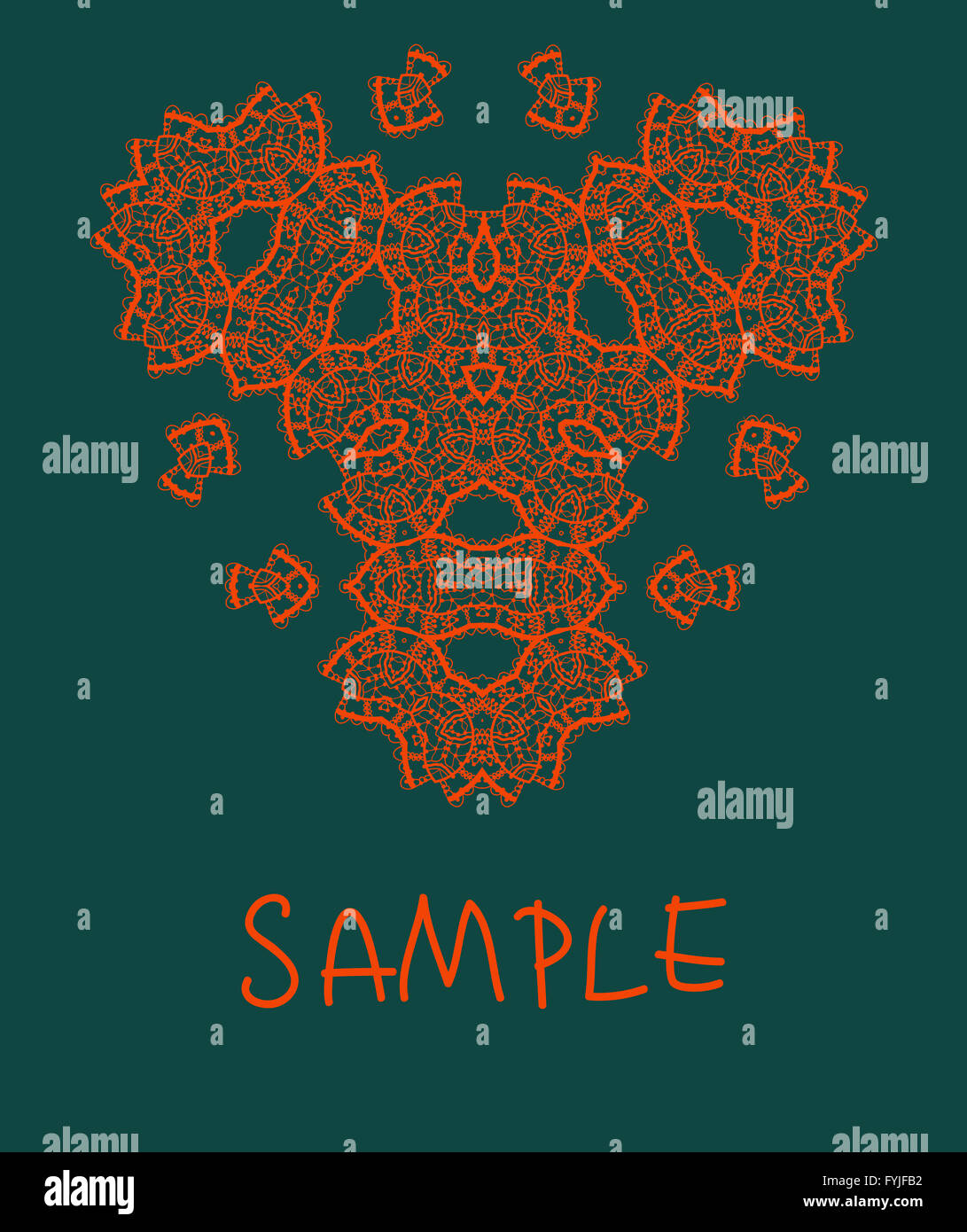 Oriental ornamental triangle mandala in red color on green background ...