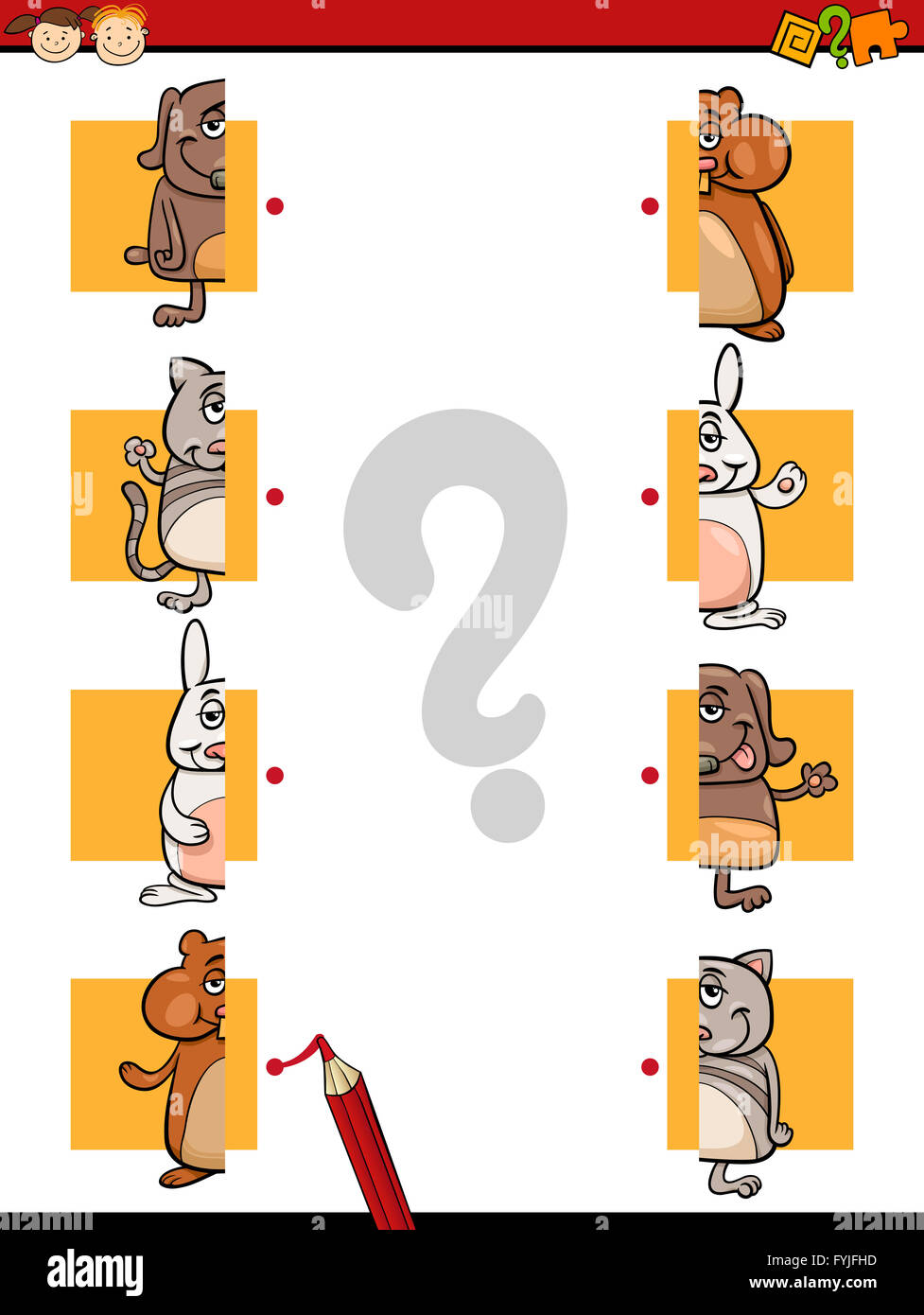 education halves game cartoon Stock Photo - Alamy