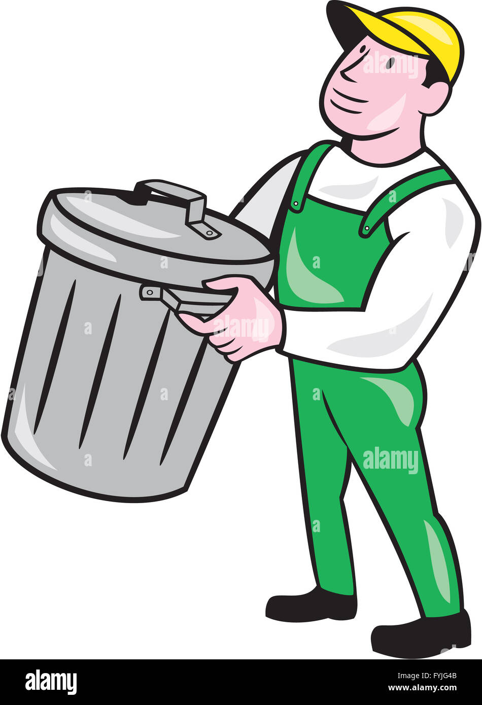 Garbage Collector Carrying Bin Cartoon Stock Photo - Alamy