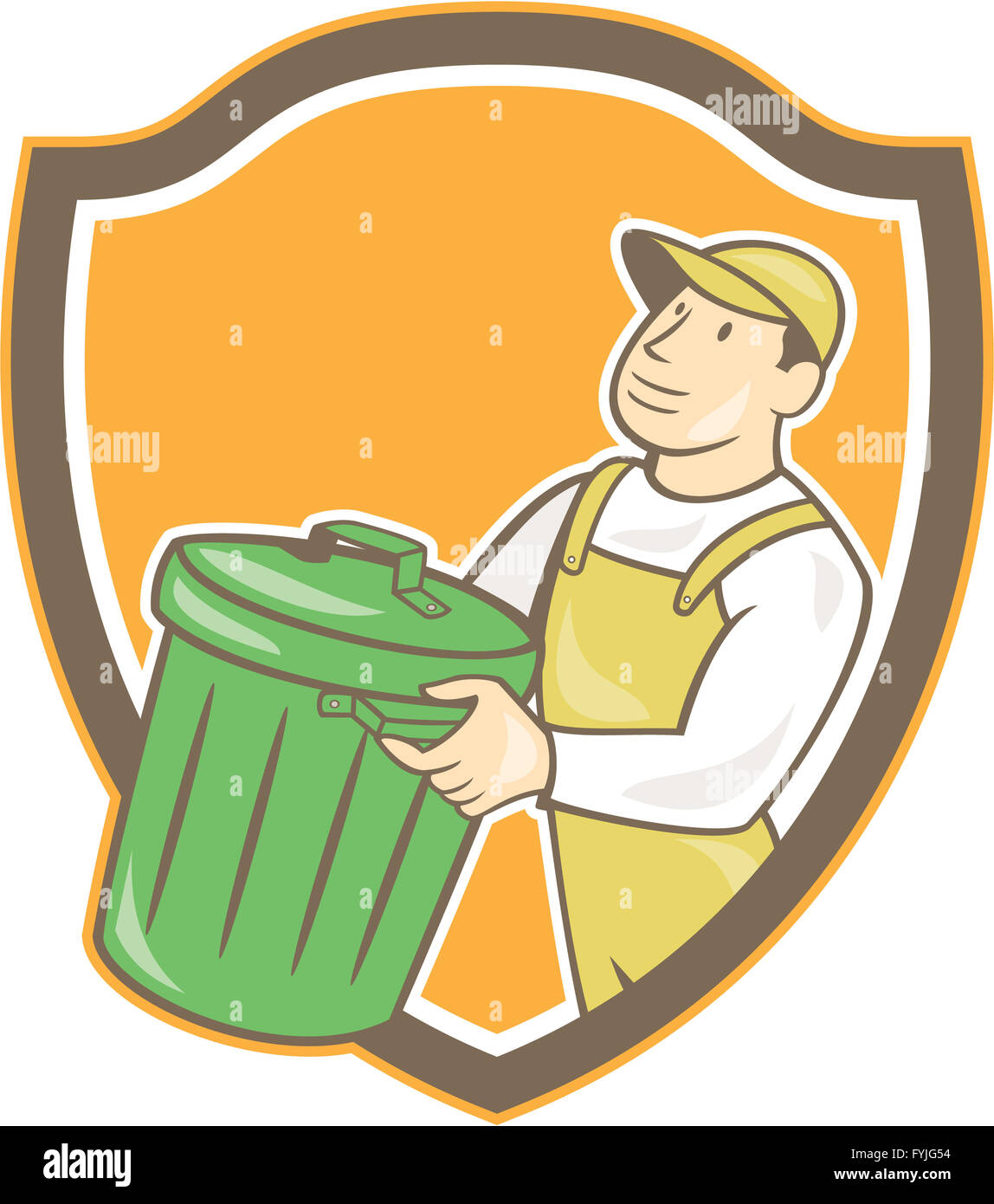 Garbage Collector Carrying Bin Shield Cartoon Stock Photo - Alamy