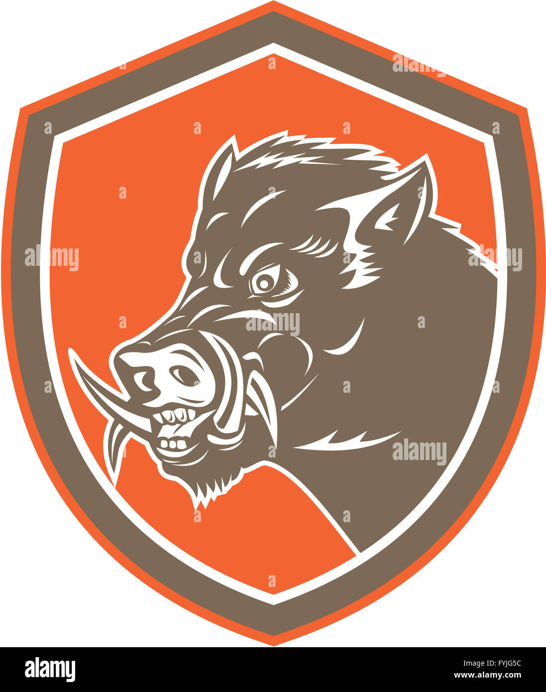 Wild Boar Razorback Head Side Shield Retro Stock Photo - Alamy