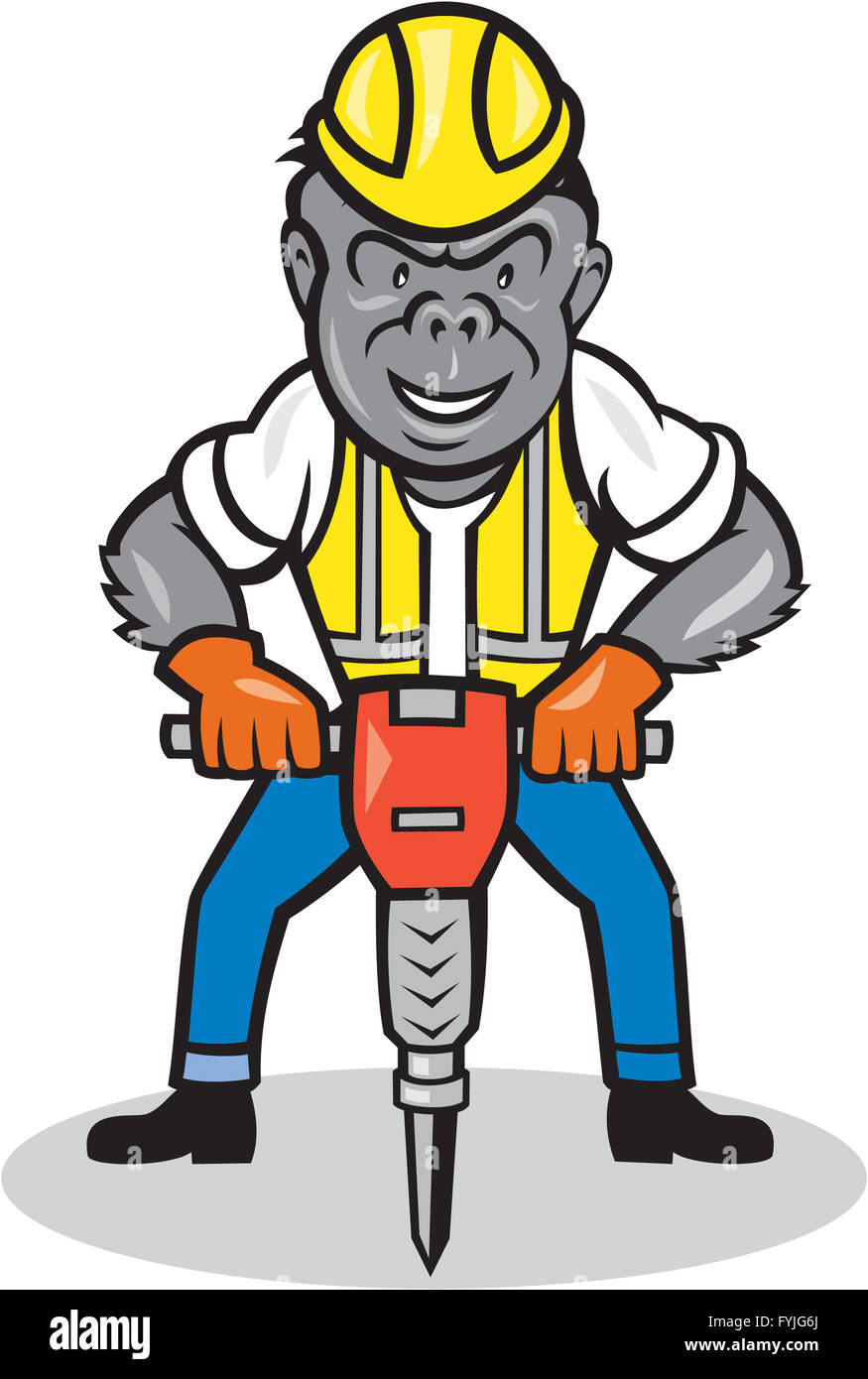 Gorilla Construction Jackhammer Cartoon Stock Photo - Alamy