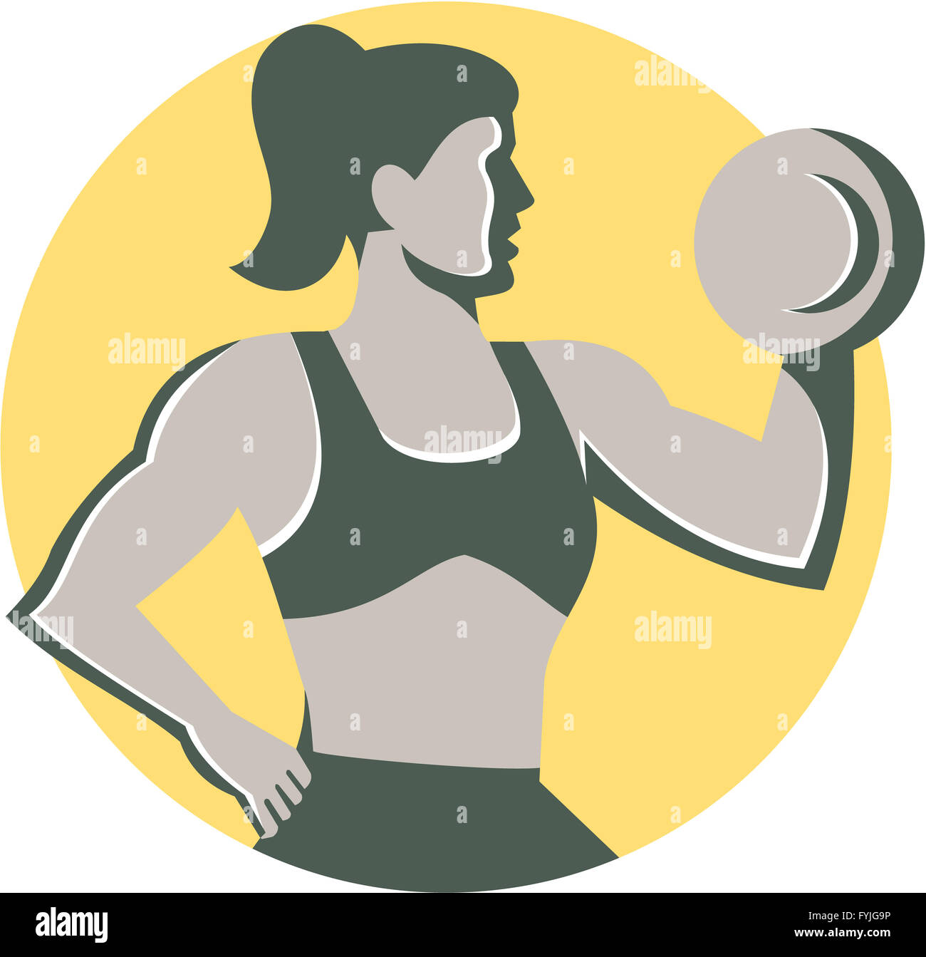 Female Lifting Dumbbell Circle Retro Stock Photo - Alamy