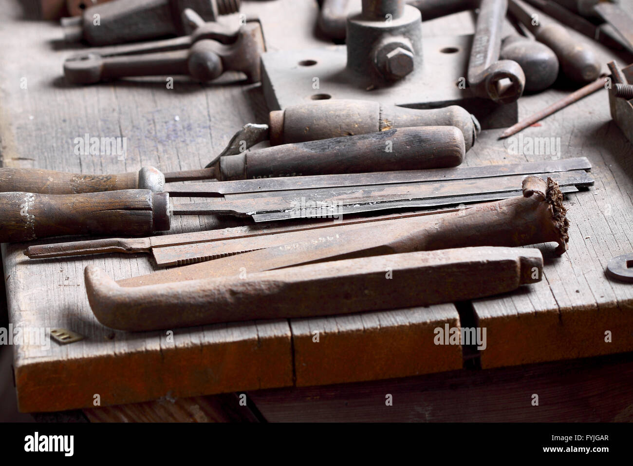 Tools workbench old Stock Photo - Alamy