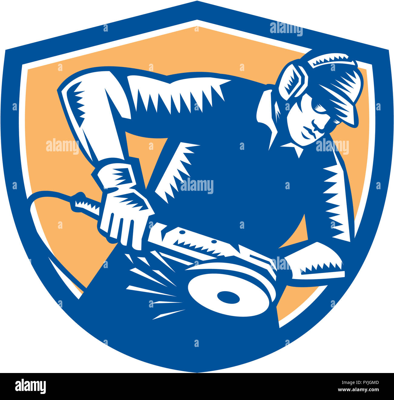 Metal Worker Operating Grinder Woodcut Retro Stock Photo - Alamy