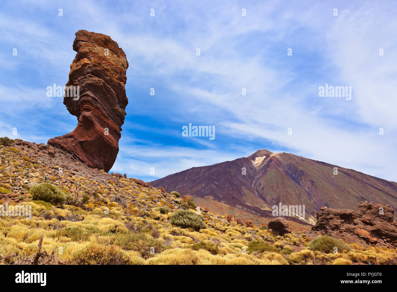 Finger Of God rock at volcano Teide in Tenerife island - Canary Stock ...
