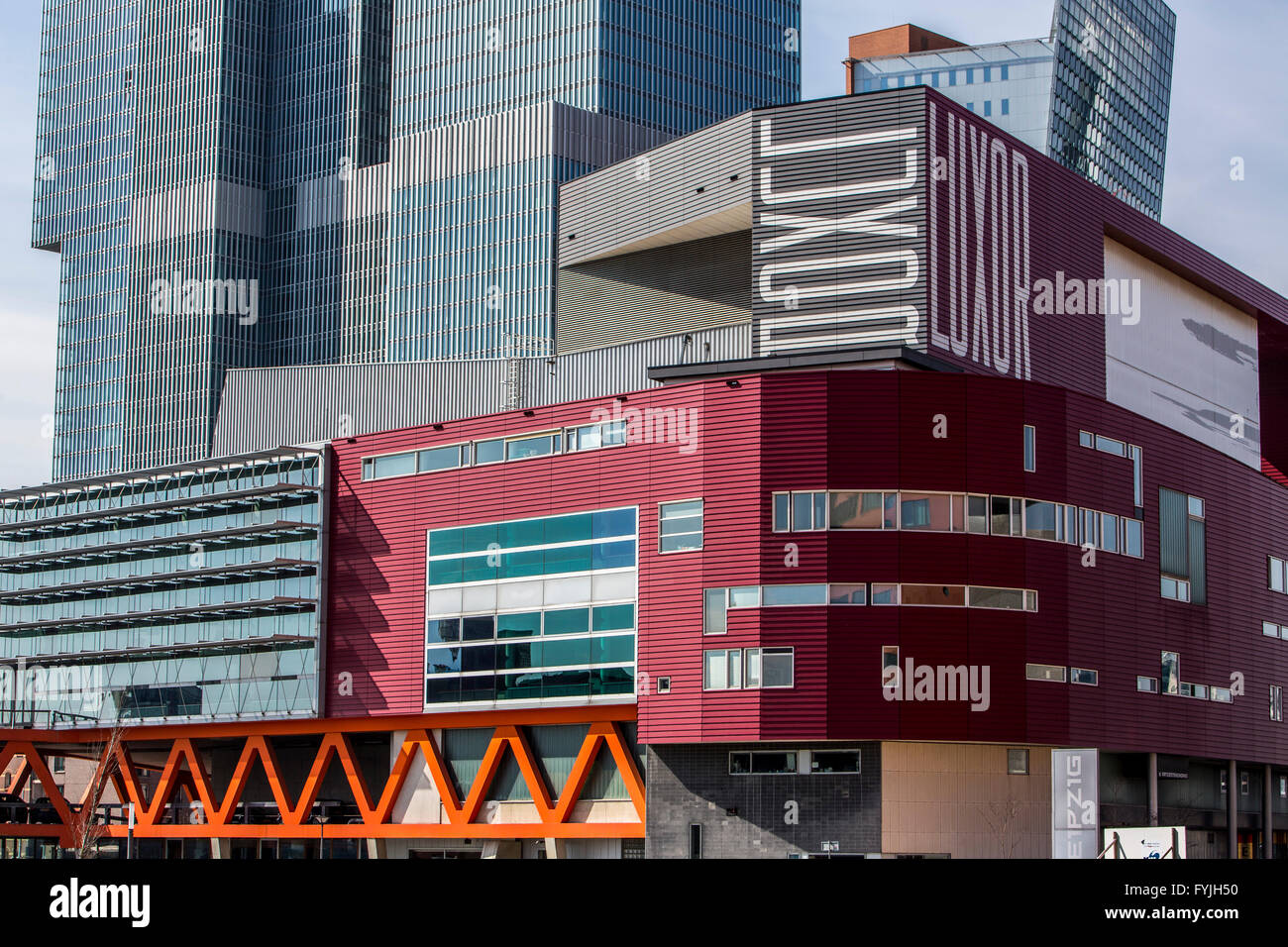 Downtown, skyline of Rotterdam, facade of the Nieuwe Luxor Theater ...