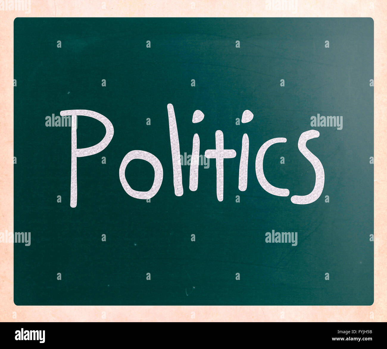 The word Politics handwritten with white chalk on a blackboard Stock ...