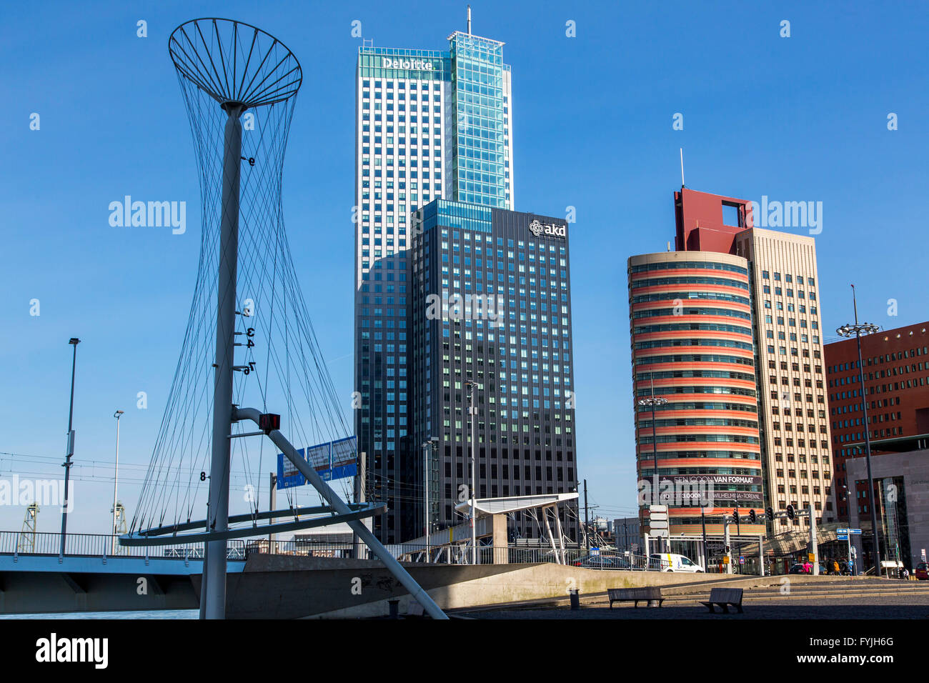 Downtown Rotterdam skyline, skyscrapers at Wilhelminakade, Netherlands ...