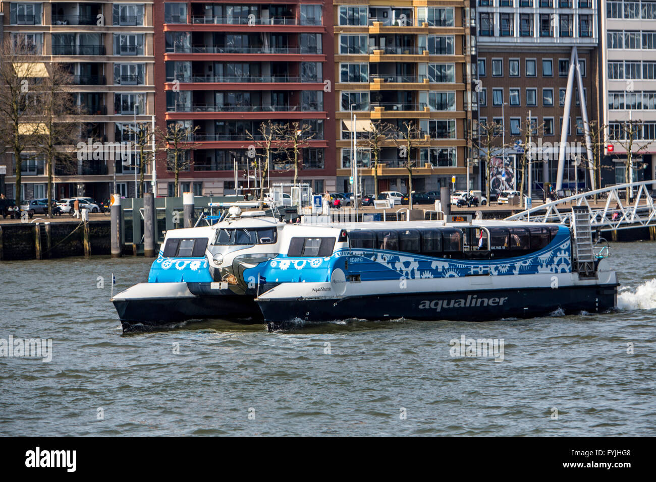 Aqualiner, water bus, passenger transportation on river Nieuwe Maas, Rotterdam, The Netherlands ...