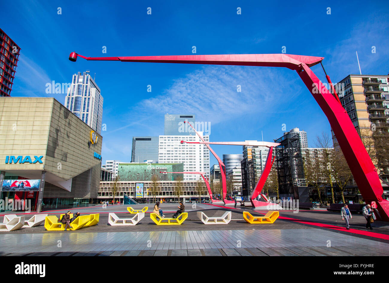 Downtown, Schouwburgplein, square in the city center, with various ...