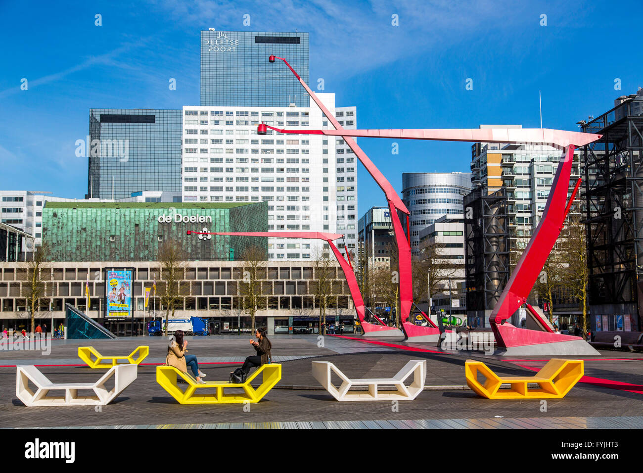 Downtown, Schouwburgplein, square in the city center, with various ...