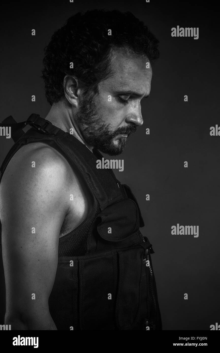 Radiation, nuclear disaster, man with gas mask, protection Stock Photo ...