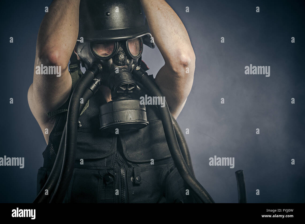 Radiation, nuclear disaster, man with gas mask, protection Stock Photo ...