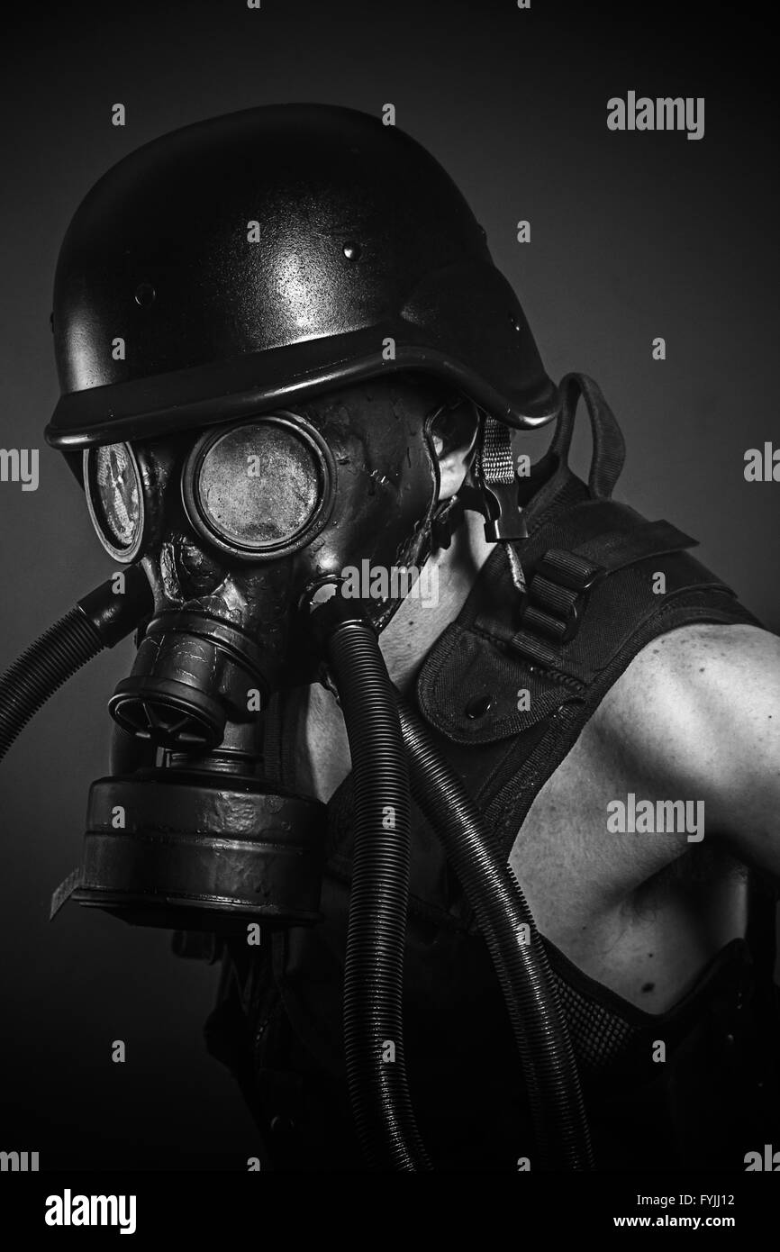 nuclear disaster, man with gas mask, protection Stock Photo - Alamy