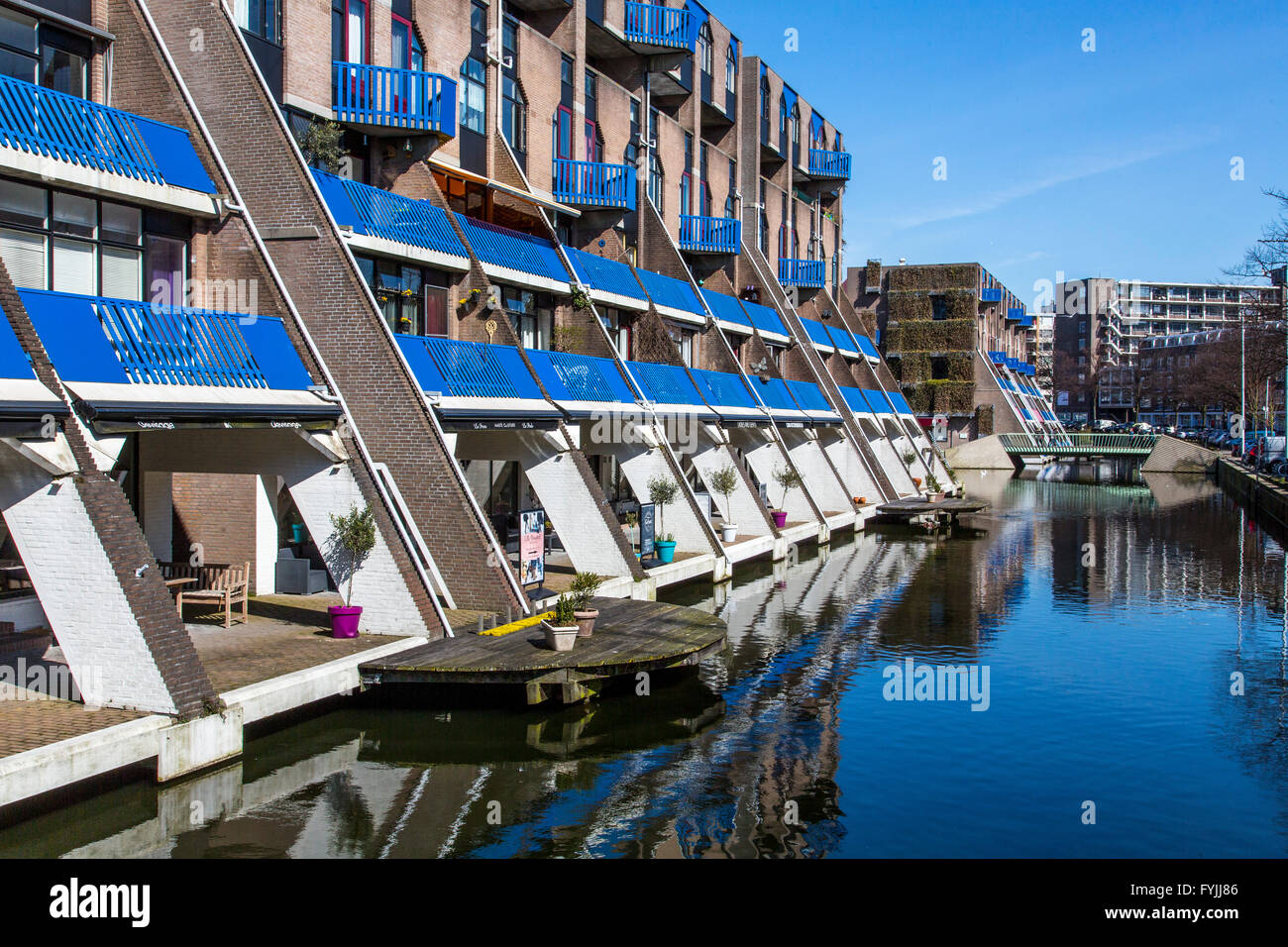 Residential area in the city center, at the Delft Vaart canal ...