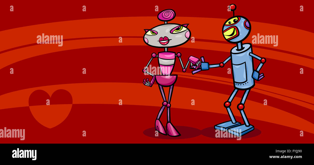 robots couple in love valentine card Stock Photo - Alamy