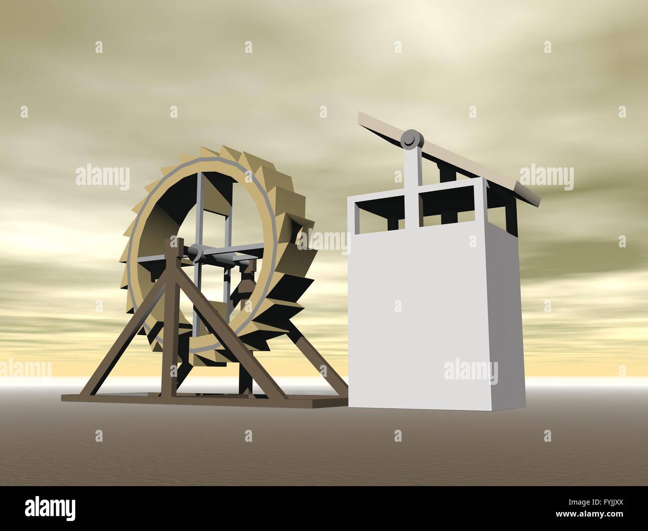 Tread-wheel machine-gun, L. da Vinci - 3D render Stock Photo - Alamy