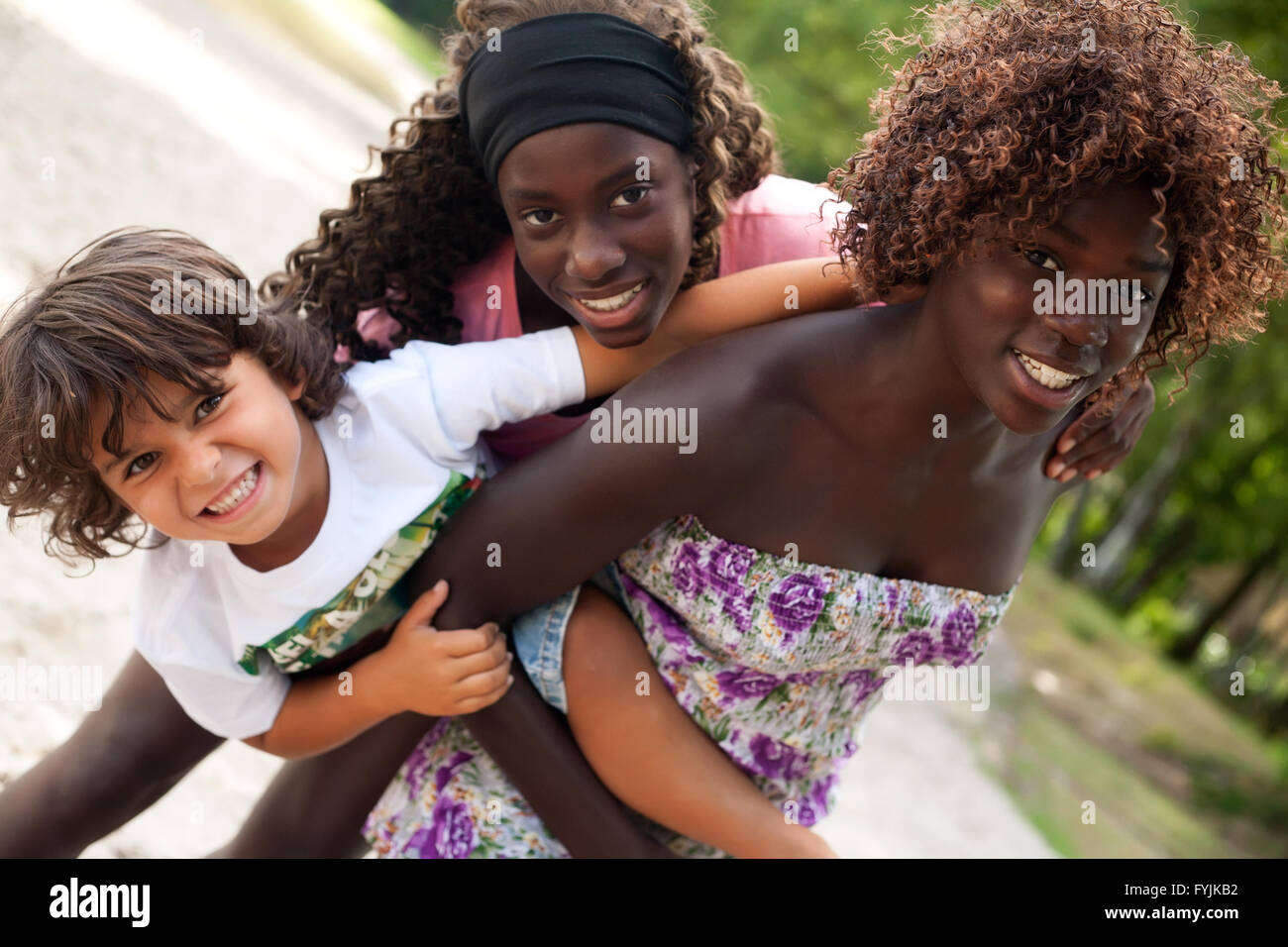 Having fun with my 2 sisters Stock Photo - Alamy