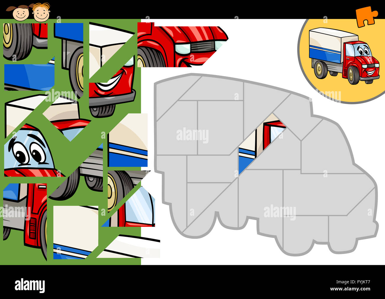 cartoon truck jigsaw puzzle game Stock Photo - Alamy