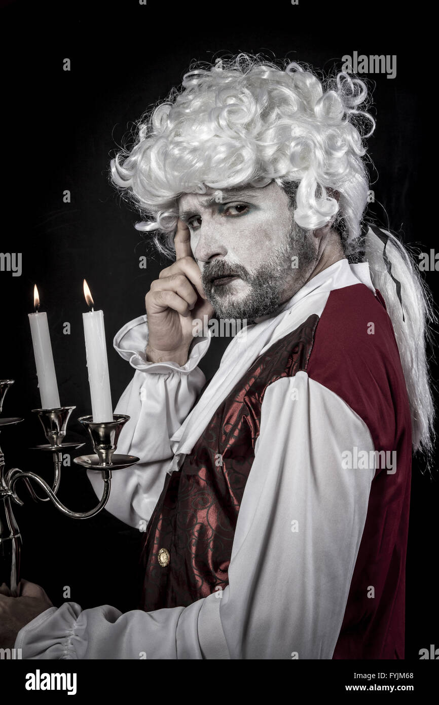 Eighteen era, gentleman rococo wig, candle Stock Photo - Alamy